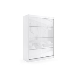 KLEIDERSCHRANK mit Lacobel-Schiebet&uuml;ren und Aluminium-Leisten, LED-Beleuchtung - VIVI - 120 cm Wei&szlig;