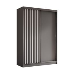 KLEIDERSCHRANK mit furnierten Schiebet&uuml;ren und Aluminium-Leisten, LED-Beleuchtung - LABELO - 150 cm Grau+Grau+Wei&szlig;