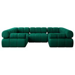 WOHNLANDSCHAFT modulares Sofa Birno-U1 - 285x190x70 cm Dunkelgr&uuml;n Velours