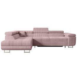 ECKSOFA mit Schlaffunktion und Bettkasten GUSA-L 272x202x107 cm Rosa Cord