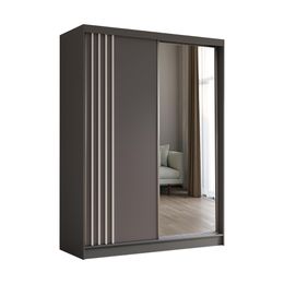 KLEIDERSCHRANK mit Spiegel-Schiebet&uuml;ren und Aluminium-Leisten - NALLA - 160 cm Grau+Grau+Wei&szlig;
