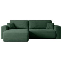 ECKSOFA mit Schlaffunktion und Bettkasten ORRO-L - 272x145x83 cm Gr&uuml;n Cord
