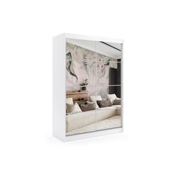 KLEIDERSCHRANK mit Spiegel-Schiebet&uuml;ren und Aluminium-Leisten, LED-Beleuchtung - VIVI - 120 cm Wei&szlig;