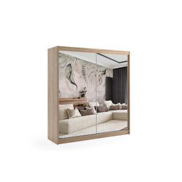 KLEIDERSCHRANK mit Spiegel-Schiebet&uuml;ren und Aluminium-Leisten, LED-Beleuchtung - DEBI - 200 cm Sonoma
