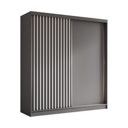 KLEIDERSCHRANK mit furnierten Schiebet&uuml;ren und Aluminium-Leisten - LABELO - 200 cm Grau+Grau+Wei&szlig;