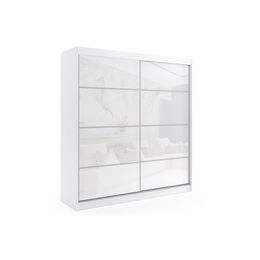 KLEIDERSCHRANK mit Lacobel-Schiebet&uuml;ren und Aluminium-Leisten - VIVI - 200 cm Wei&szlig;