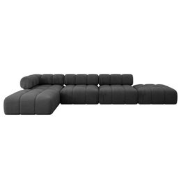 ECKSOFA modulares Sofa Kerru-L2 - 380x190x70 cm Schwarz Velours