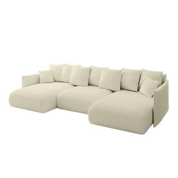 WOHNLANDSCHAFT mit Schlaffunktion und Bettkasten ONESK-U 317x177x72 Beige Boucl&eacute;