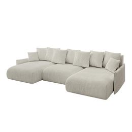 WOHNLANDSCHAFT mit Schlaffunktion und Bettkasten ONESK-U-v1 317x177x72 Creme Cord