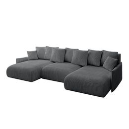 WOHNLANDSCHAFT mit Schlaffunktion und Bettkasten ONESK-U-v1 317x177x72 Dunkelgrau Cord