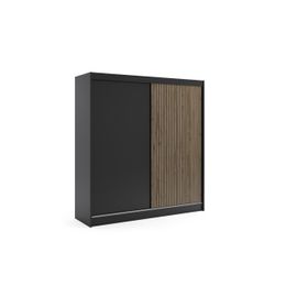 KLEIDERSCHRANK VILAN mit Lamel/LED - 200 cm - Schwarz|Eiche Wotan
