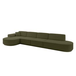 ECKSOFA Ottomane Links MARI-L3-v3 - 413x171x83 cm Gr&uuml;n Boucl&eacute;