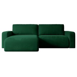 ECKSOFA mit Schlaffunktion und Bettkasten KLEEA-L - 247x143x83 cm Gr&uuml;n Velours