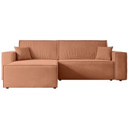 ECKSOFA mit Schlaffunktion und Bettkasten CELTIC-XL - 277x143x83 cm Koralle Velours