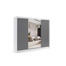 KLEIDERSCHRANK VILAN mit Spiegel - 250 cm - Wei&szlig;|Schwarz