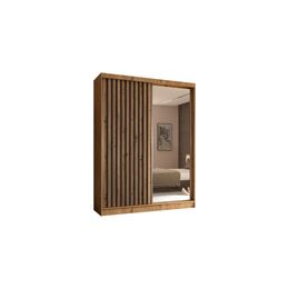KLEIDERSCHRANK mit Spiegel-Schiebet&uuml;ren und Aluminium-Leisten - LAMELO - 160 cm Artisan+Artisan+Schwarz