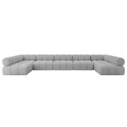 WOHNLANDSCHAFT modulares Sofa Garvo-U3 - 475x190x70 cm Hellgrau Boucl&eacute;