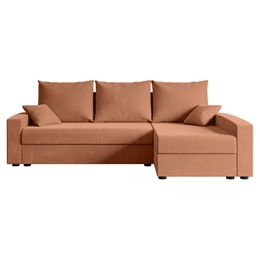 ECKSOFA mit Schlaffunktion und Bettkasten ALESIA-L 231x140x90 cm Koralle Velours