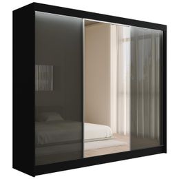 KLEIDERSCHRANK VESLI mit LED - 250 cm - Schwarz|Grau
