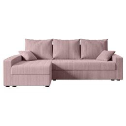 ECKSOFA mit Schlaffunktion und Bettkasten ALESIA-L 231x140x90 cm Rosa Cord