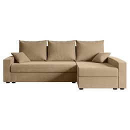 ECKSOFA mit Schlaffunktion und Bettkasten ALESIA-L 231x140x90 cm Beige Velours