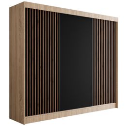KLEIDERSCHRANK mit Lamel-Schiebet&uuml;ren VILANv2 - 250 cm Sonoma Eiche + Lamelle Eiche Wotan