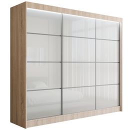 KLEIDERSCHRANK PEKA III mit LED - 250 cm - Sonoma Eiche|Wei&szlig;