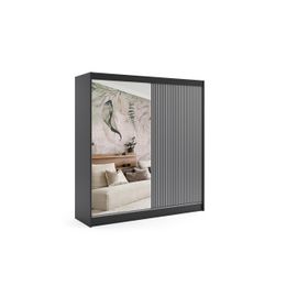 KLEIDERSCHRANK VILAN mit Spiegel - 200 cm - Schwarz