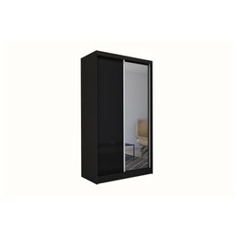 KLEIDERSCHRANK mit Spiegel-Schiebet&uuml;ren und Aluminium-Leisten, LED-Beleuchtung - PARTI - 150 cm Schwarz