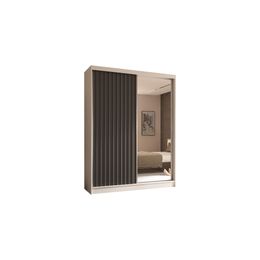 KLEIDERSCHRANK mit Spiegel-Schiebet&uuml;ren und Aluminium-Leisten - LAMELO - 160 cm Wei&szlig;+Grau+Grau