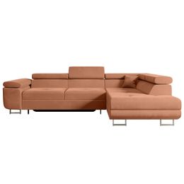 ECKSOFA mit Schlaffunktion und Bettkasten GUSA-L 272x202x107 cm Koralle Velours