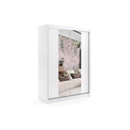 KLEIDERSCHRANK mit Spiegel-Schiebet&uuml;ren und Aluminium-Leisten, LED-Beleuchtung - LUZO - 120 cm Wei&szlig;