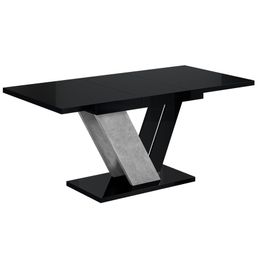 ESSTISCH ausziehbar 120 -160x80x75 cm - Black Gloss / Stone - CLASI