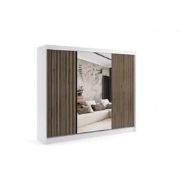 KLEIDERSCHRANK VILAN mit Spiegel - 250 cm - Wei&szlig;|Eiche Wotan