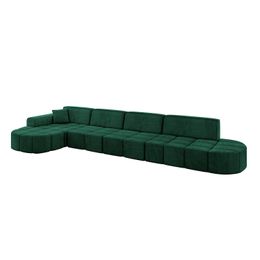 ECKSOFA Ottomane Links LIVO-L3 - 422x173x79,5 cm Dunkelgr&uuml;n