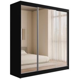 KLEIDERSCHRANK mit Spiegel V2-URBANO 215x200 cm Schwarz