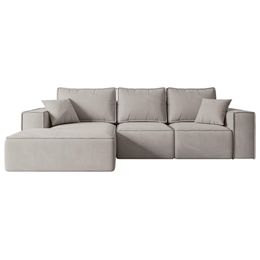 ECKSOFA mit Schlaffunktion und Bettkasten SERRA-L-S - 266x161x87 cm Hellbraun Velours