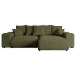 ECKSOFA Ottomane rechts ESKAR-L 266x176x72 Olivgr&uuml;n Boucl&eacute;
