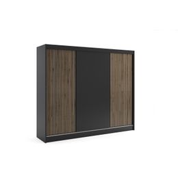 KLEIDERSCHRANK VILAN mit Lamel - 250 cm - Schwarz|Eiche Wotan