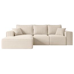 ECKSOFA mit Schlaffunktion und Bettkasten SERRA-L-S - 266x161x87 cm Beige Cord