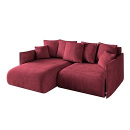 ECKSOFA Ottomane links ONESK-L 216x177x72 Bordeauxrot Velours