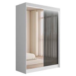 KLEIDERSCHRANK VESLI mit LED - 150 cm - Wei&szlig;|Grau