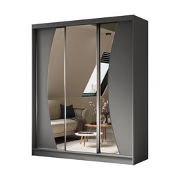 KLEIDERSCHRANK mit Spiegel-Schiebet&uuml;ren und Aluminium-Leisten - VOXI - 180 cm Grau