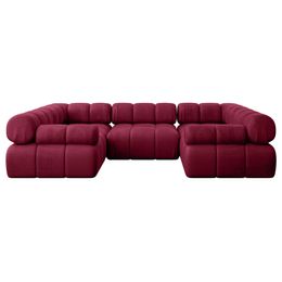 WOHNLANDSCHAFT modulares Sofa Birno-U1 - 285x190x70 cm Bordeauxrot Velours