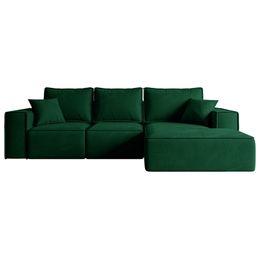 ECKSOFA mit Schlaffunktion und Bettkasten SERRA-L-S - 266x161x87 cm Gr&uuml;n Velours