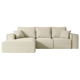 ECKSOFA mit Schlaffunktion und Bettkasten SERRA-L-S - 266x161x87 cm Beige Boucl&eacute;