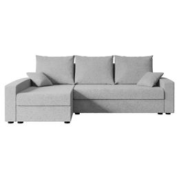 ECKSOFA mit Schlaffunktion und Bettkasten ALESIA-L 231x140x90 cm Grau Boucl&eacute;