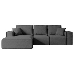 ECKSOFA mit Schlaffunktion und Bettkasten SERRA-L-S - 266x161x87 cm Grau Boucl&eacute;