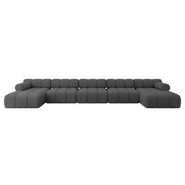WOHNLANDSCHAFT modulares Sofa Tesso-U3 - 475x160x70 cm Grau Boucl&eacute;