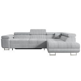 ECKSOFA mit Schlaffunktion und Bettkasten GUSA-L 272x202x107 cm Grau Cord